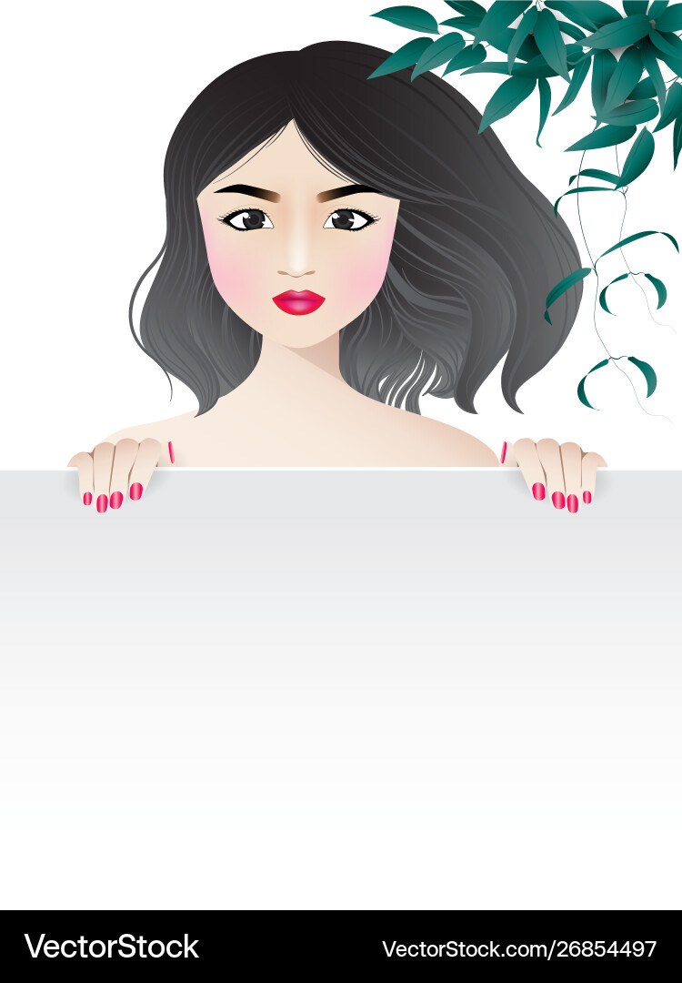 Woman behind white frame with leaves Royalty Free Vector