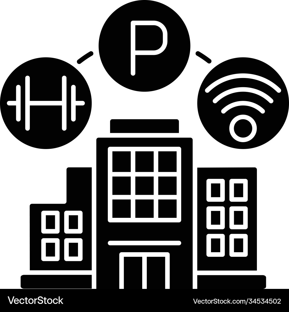 Building amenities black glyph icon Royalty Free Vector