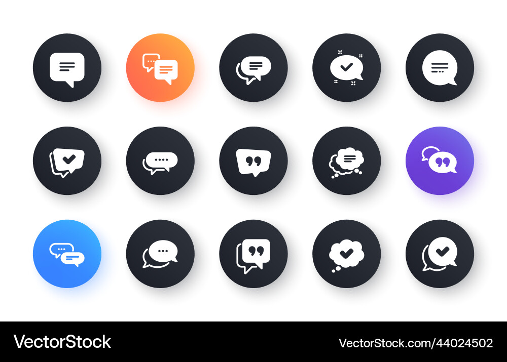 Chat and quote icons approved checkmark box Vector Image