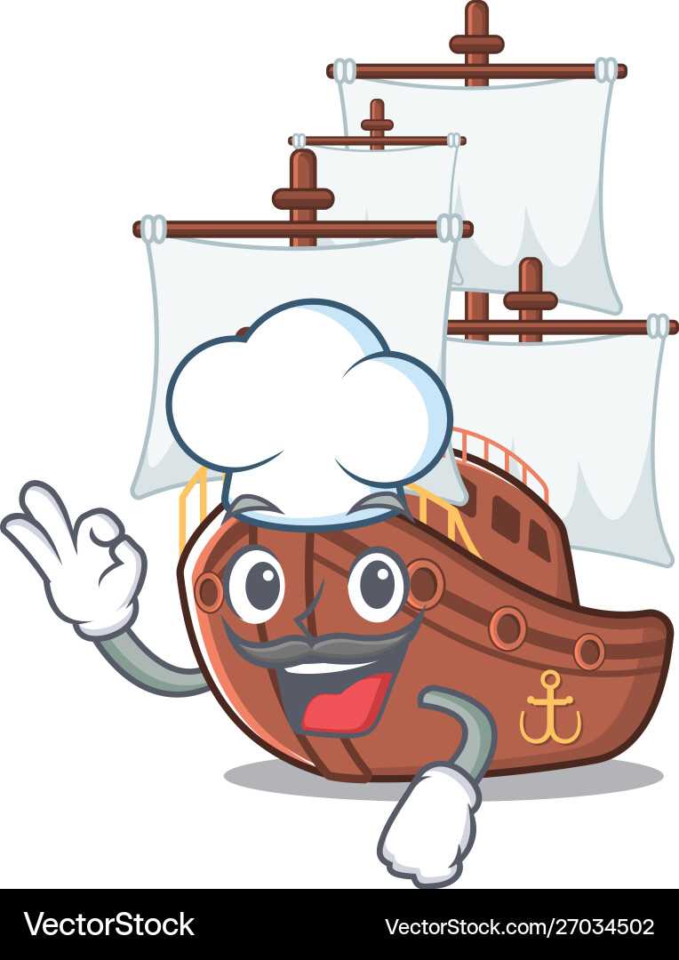 Chef miniature pirate ship cartoon on table Vector Image