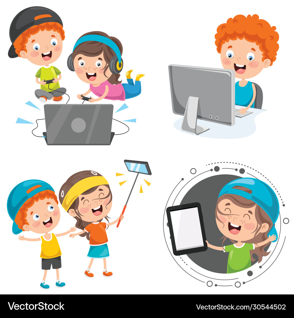 Children using technology devices Royalty Free Vector Image