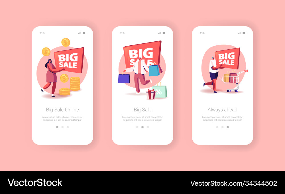 Online big sale mobile app page onboard screen Vector Image