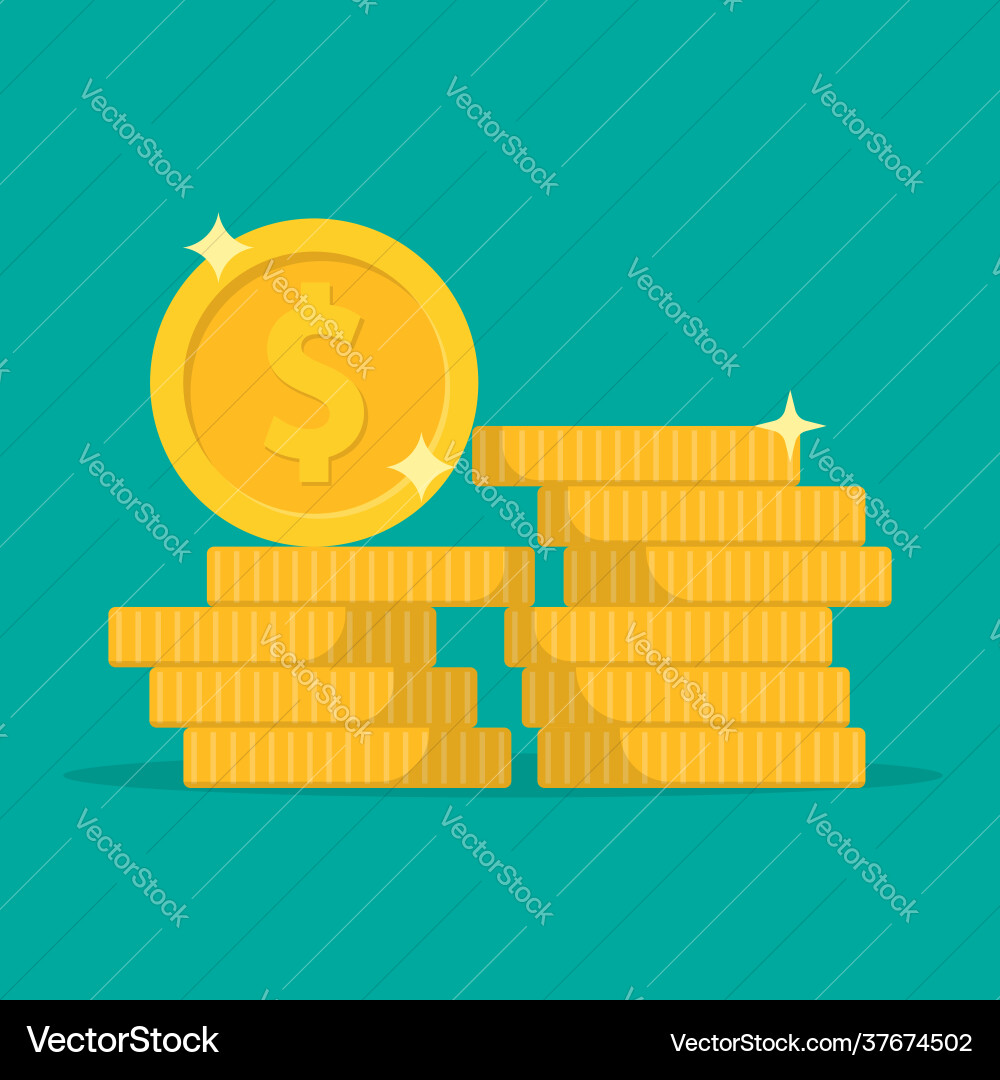 Stack coins pile gold coins golden penny Vector Image