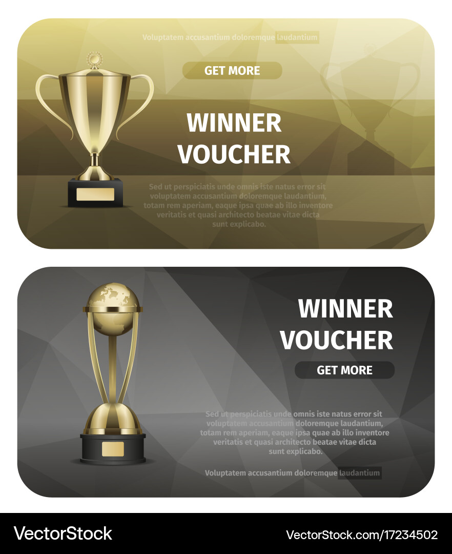 Winner voucher with gold trophy for victory Vector Image