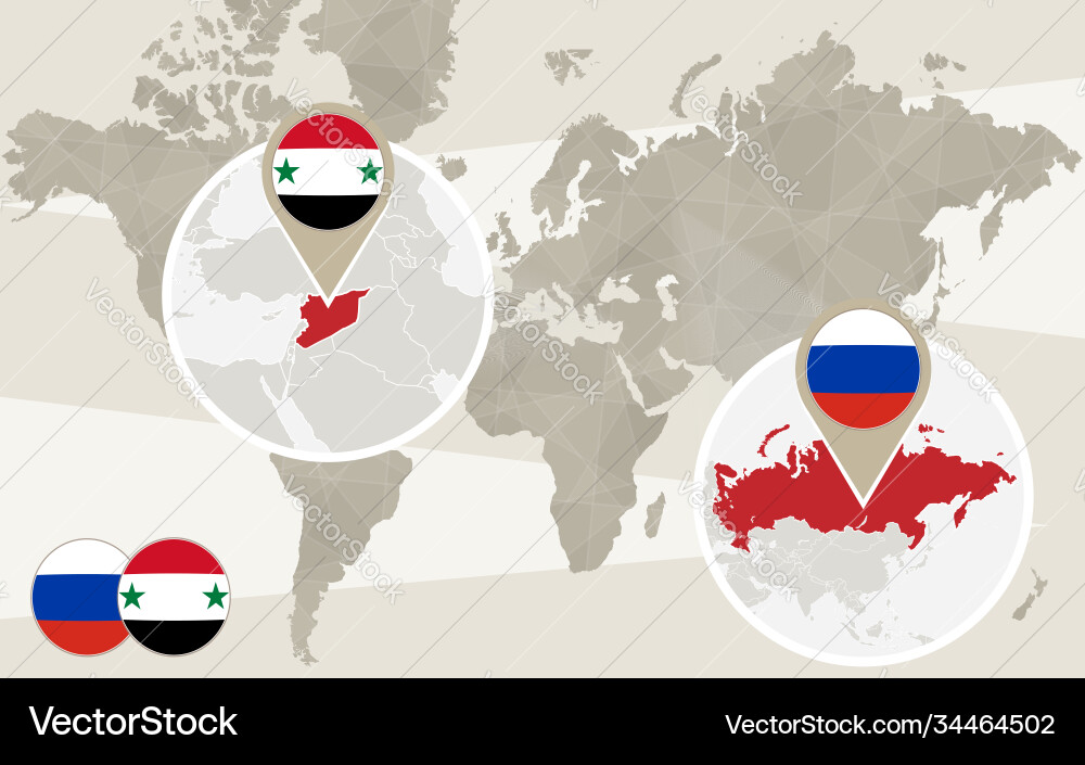 World map zoom on syria russia Royalty Free Vector Image