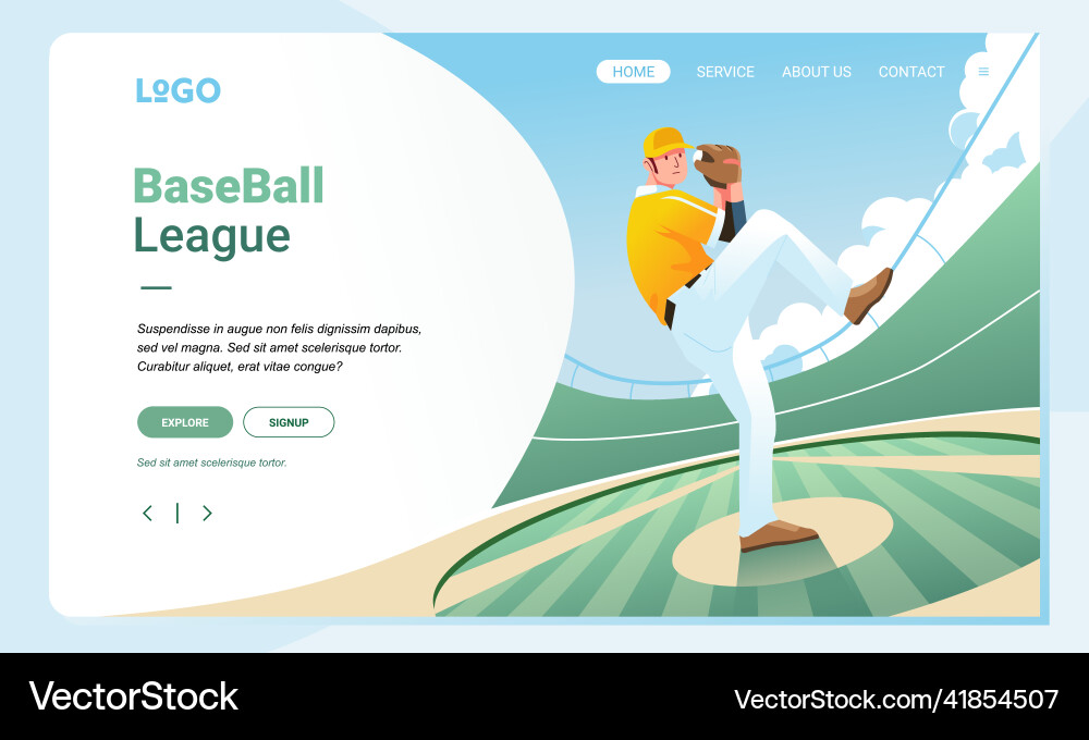 Baseball league landing page design Royalty Free Vector