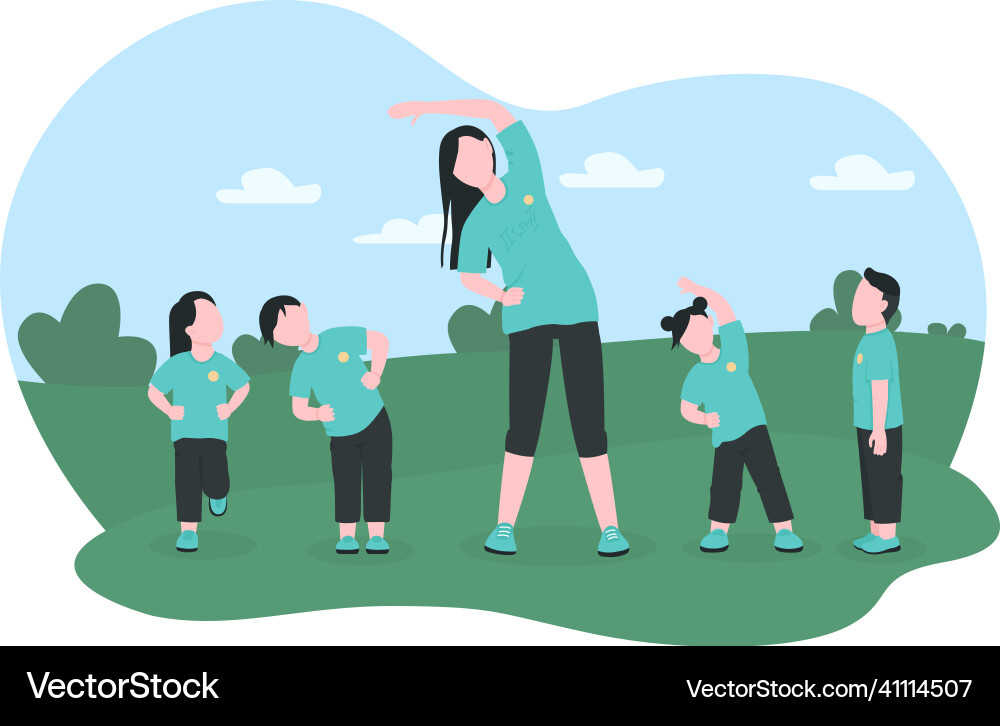 Children exercise with preschool teacher 2d web Vector Image