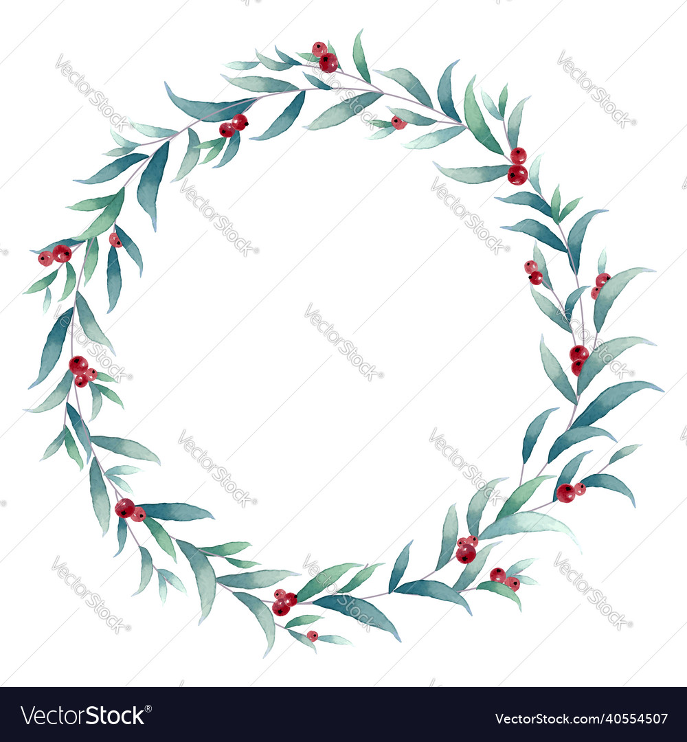 Christmas wreath of leaves in watercolor style Vector Image