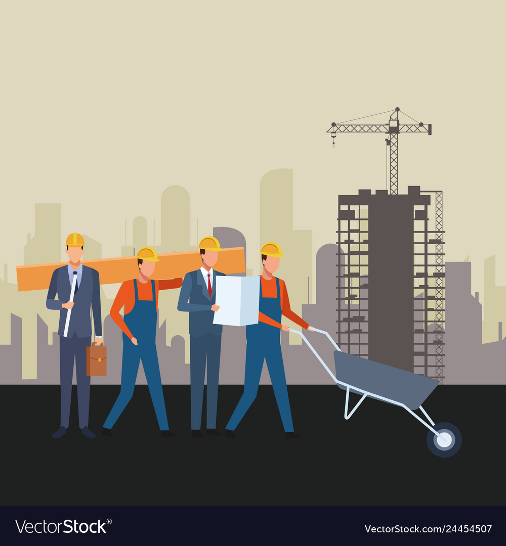 Construction workers workers tools Royalty Free Vector Image