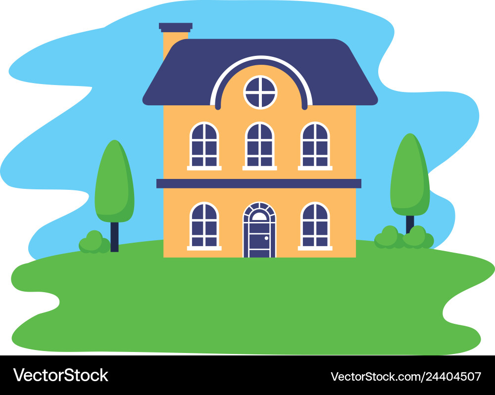 House tree garden exterior scene Royalty Free Vector Image