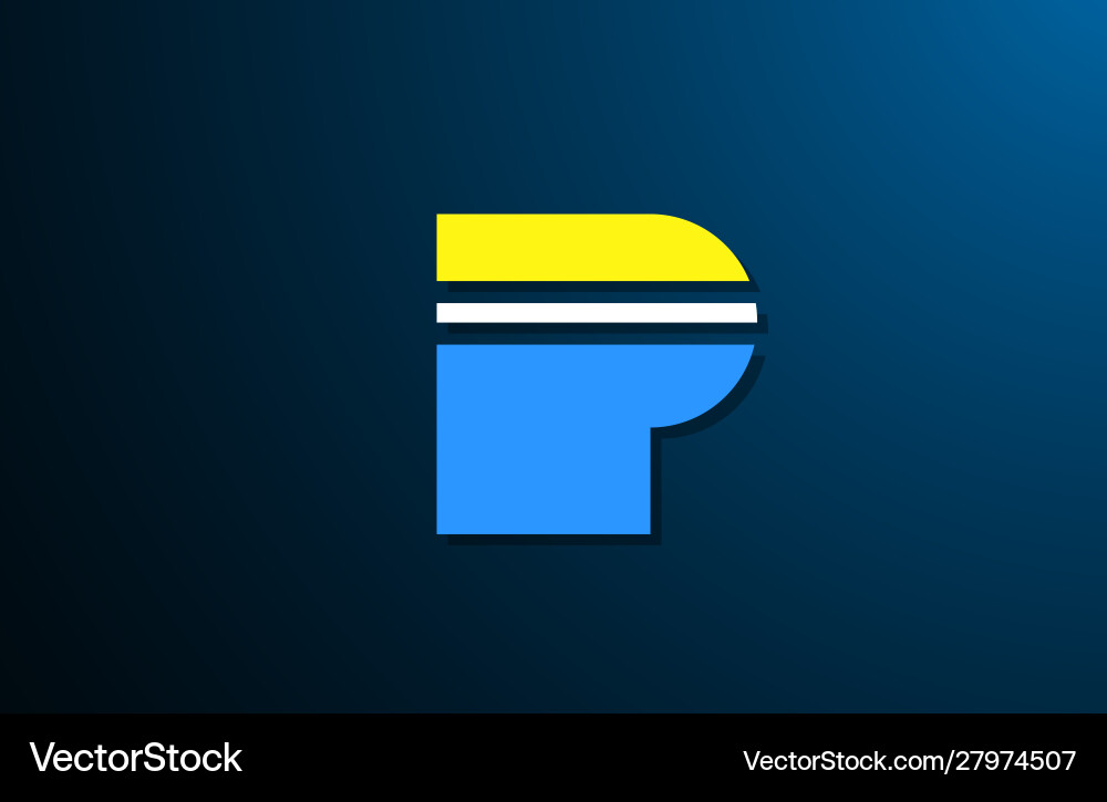P yellow blue bold logo letter alphabet Royalty Free Vector