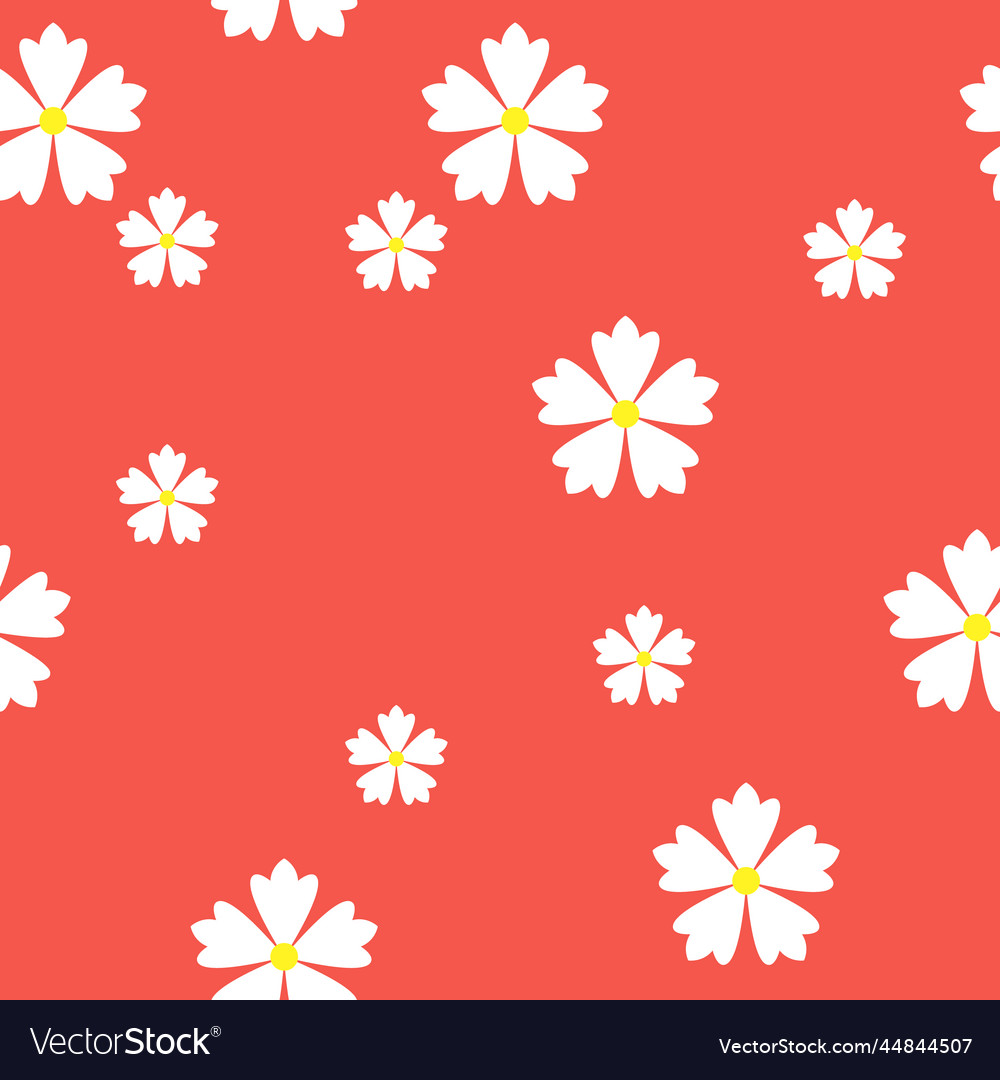 Pattern of white flowers on red background Vector Image