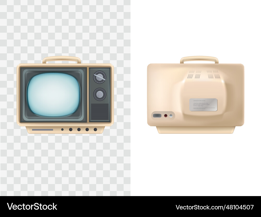 Vintage tv set front rear view television Vector Image