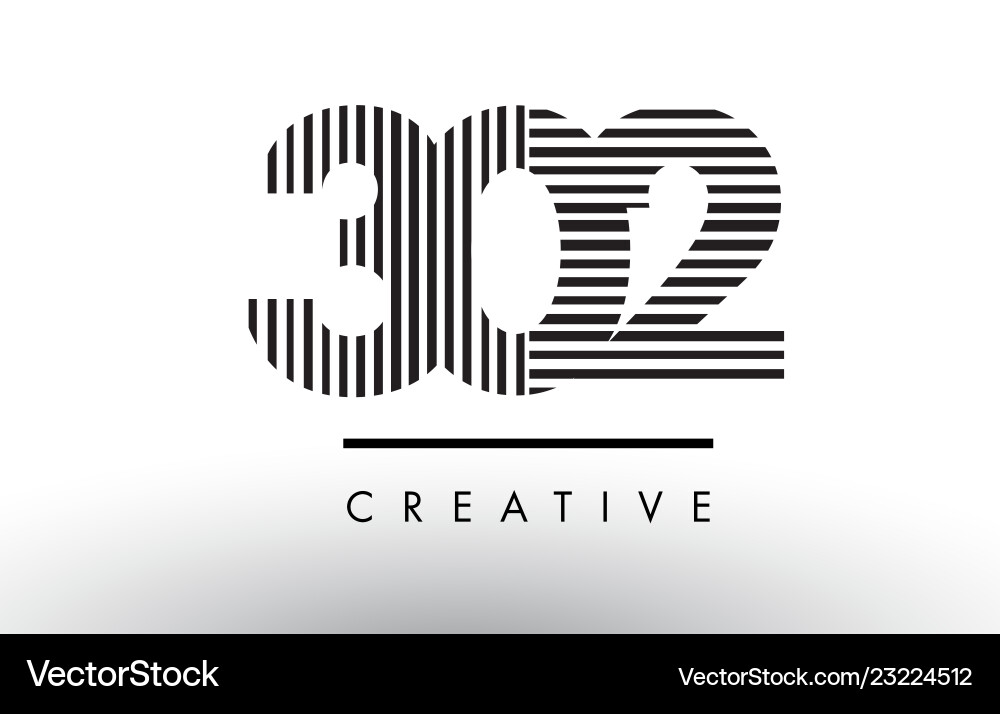 302 black and white lines number logo design Vector Image