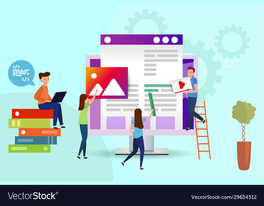 A team people creates a website programmers Vector Image