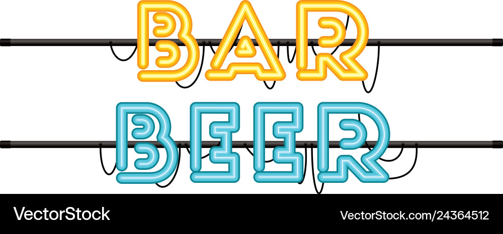 Bar beer label in neon light isolated icon Vector Image