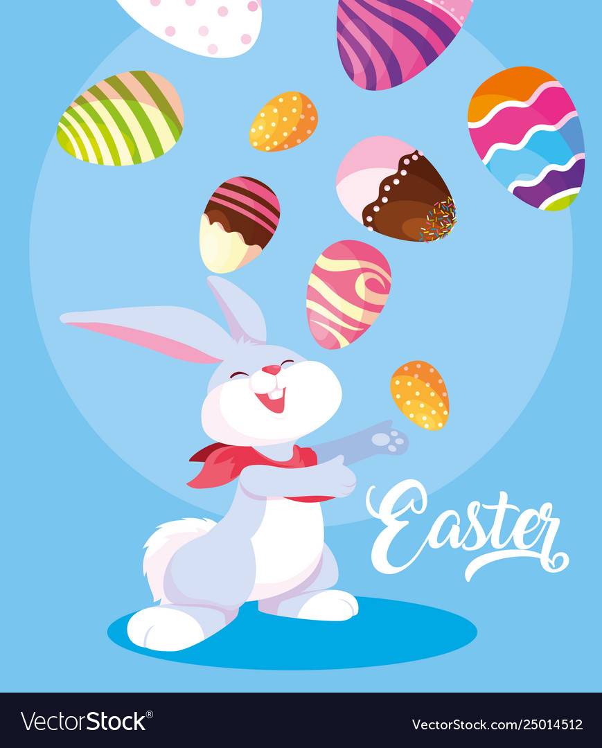 Cute rabbit with eggs easter Royalty Free Vector Image