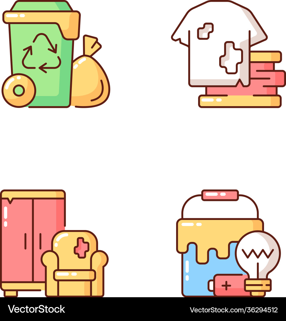 Garbage disposal rgb color icons set Royalty Free Vector