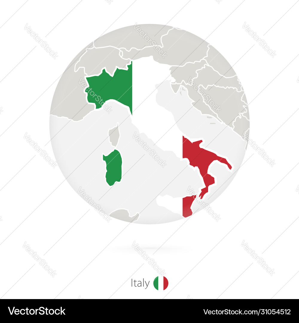 Map italy and national flag in a circle Royalty Free Vector