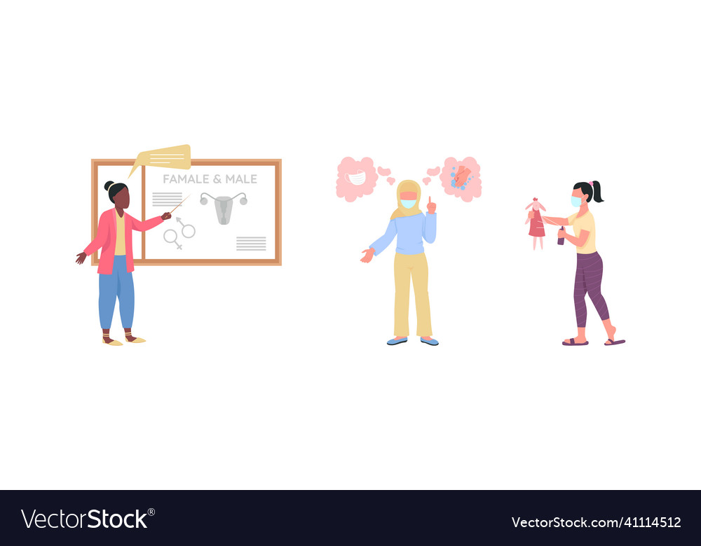 Preschool teachers during pandemic flat color Vector Image