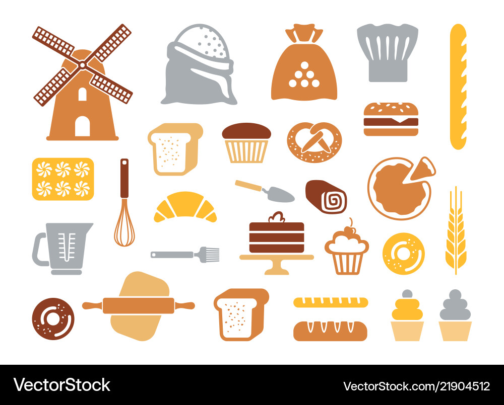 Set flat bakery icons Royalty Free Vector Image