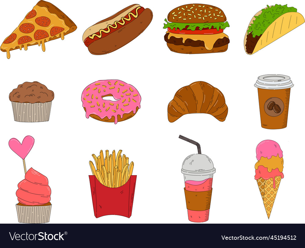 Set of colorful takeaway food Royalty Free Vector Image
