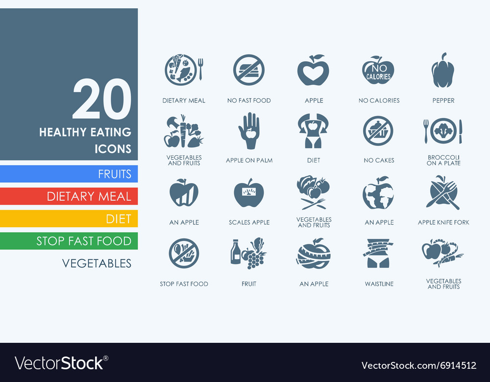 Set of healthy eating icons Royalty Free Vector Image
