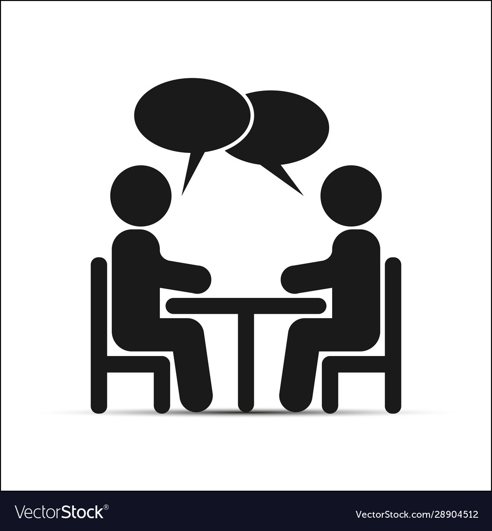 Two People Sitting At A Table And Talking Simple Vector Image