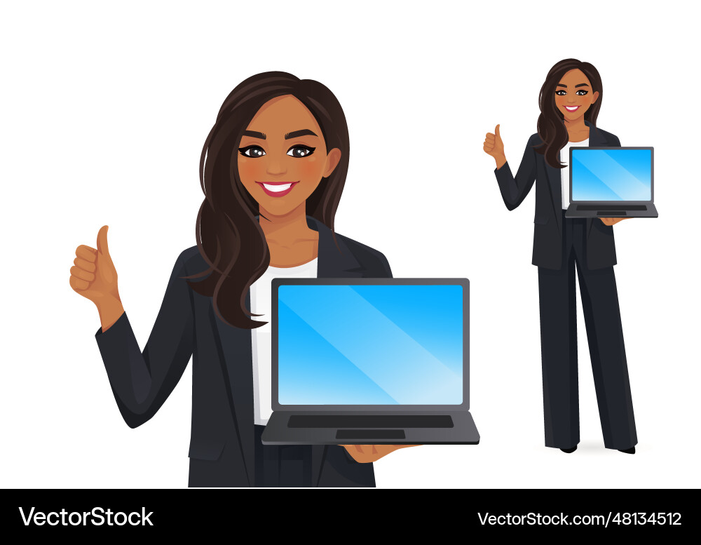 Woman holding laptop Royalty Free Vector Image