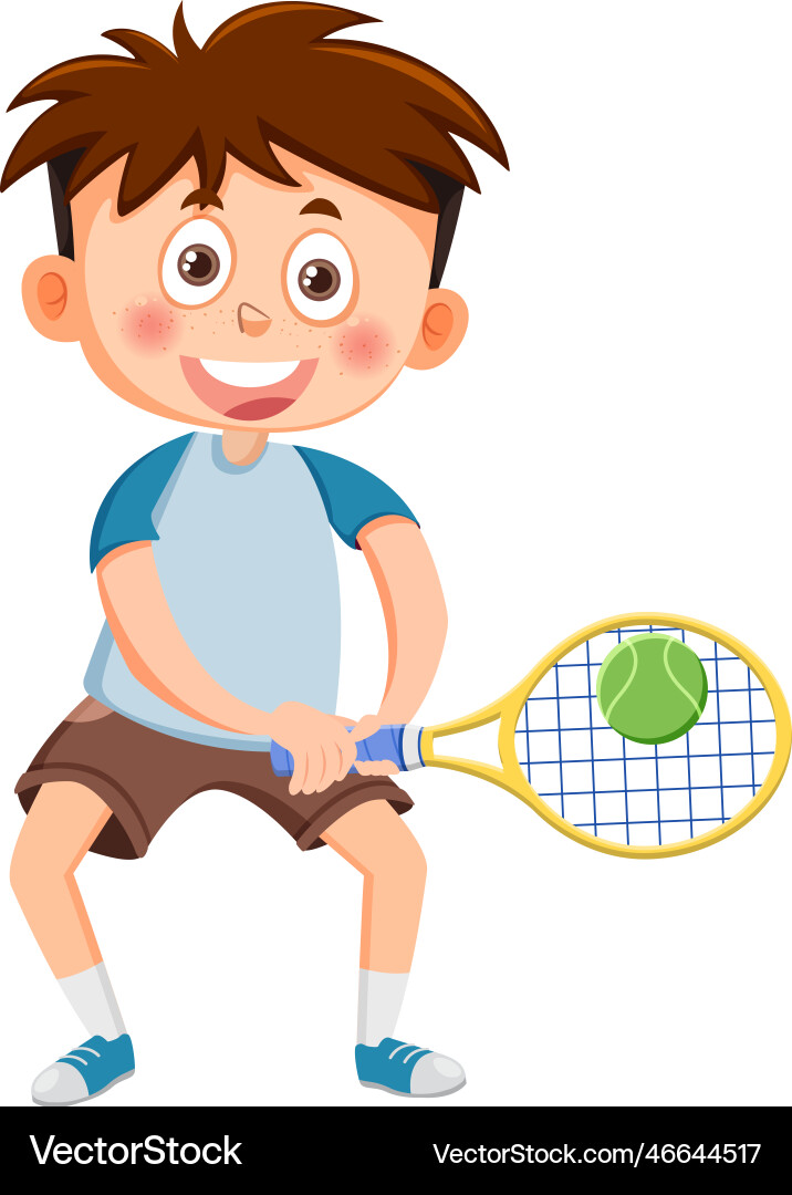 Active boy playing tennis Royalty Free Vector Image