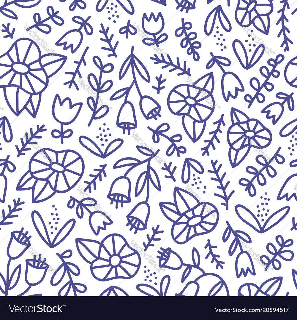 Blue doodle floral pattern Royalty Free Vector Image