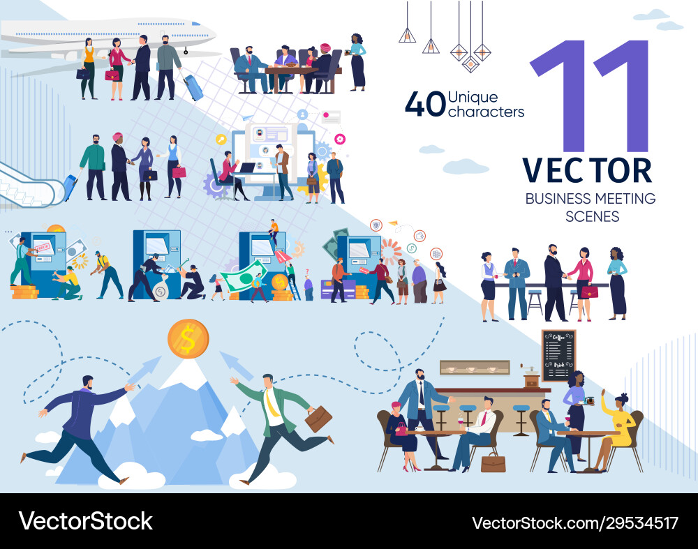 Business partners meeting flat concepts set Vector Image