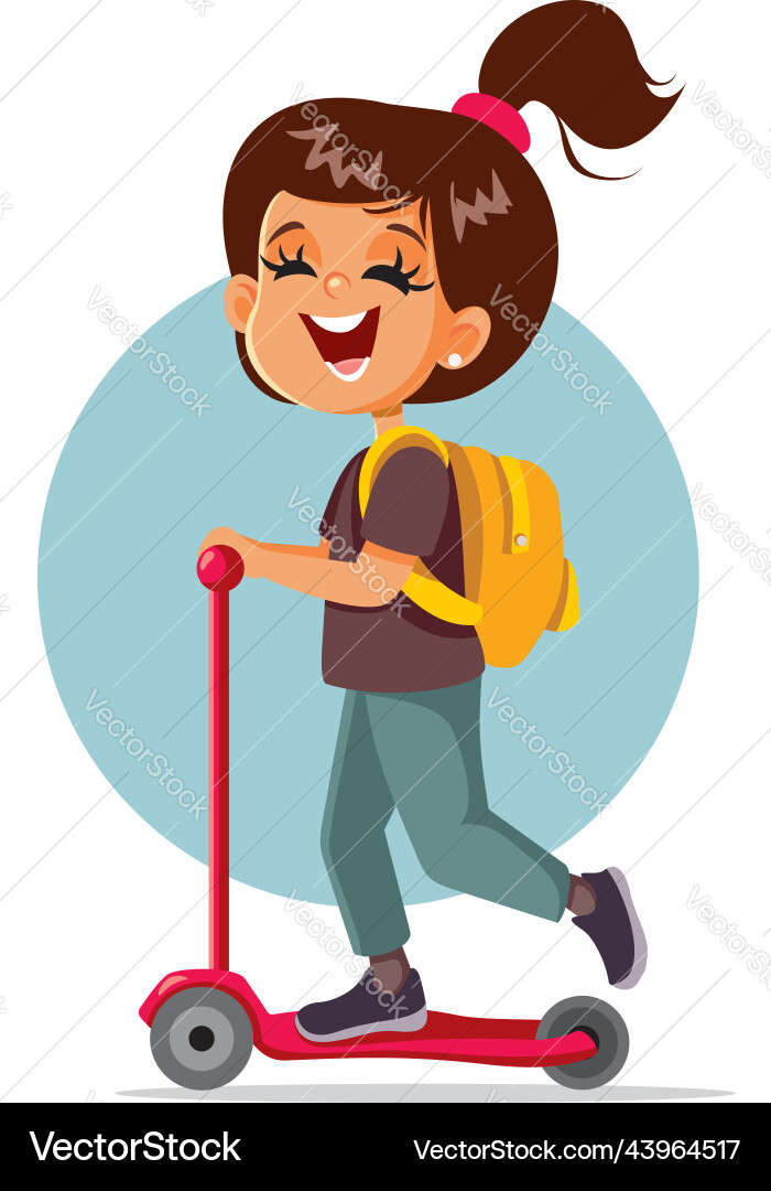 Happy student going to school on a scooter Vector Image
