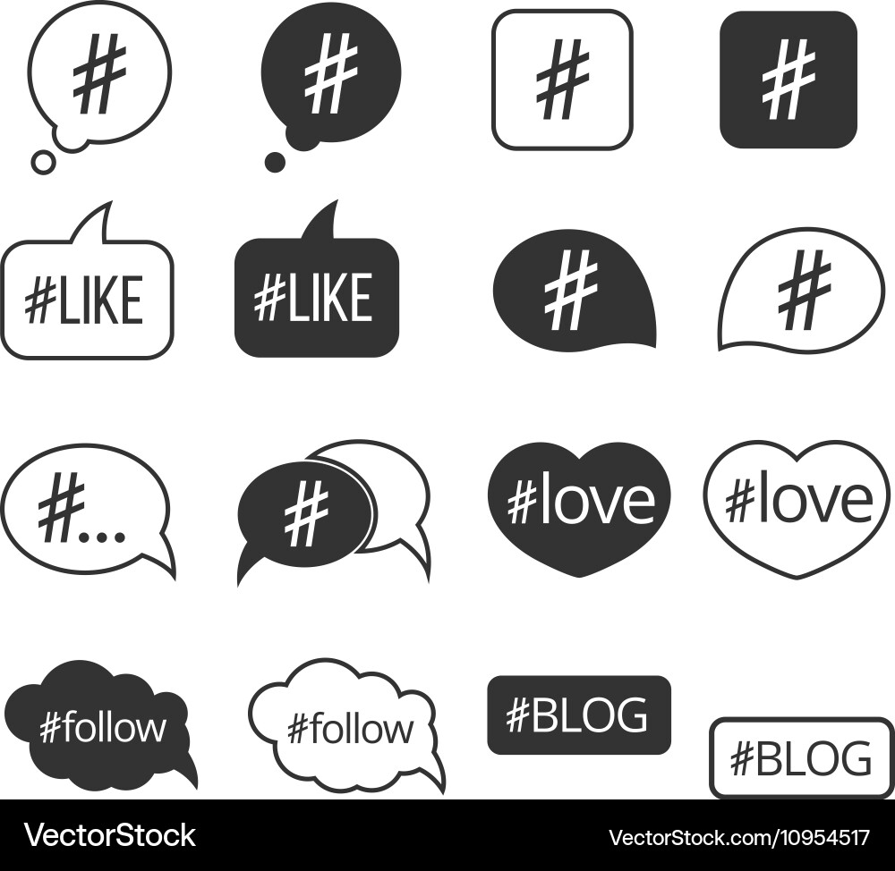 Hashtag post social media icons set Royalty Free Vector