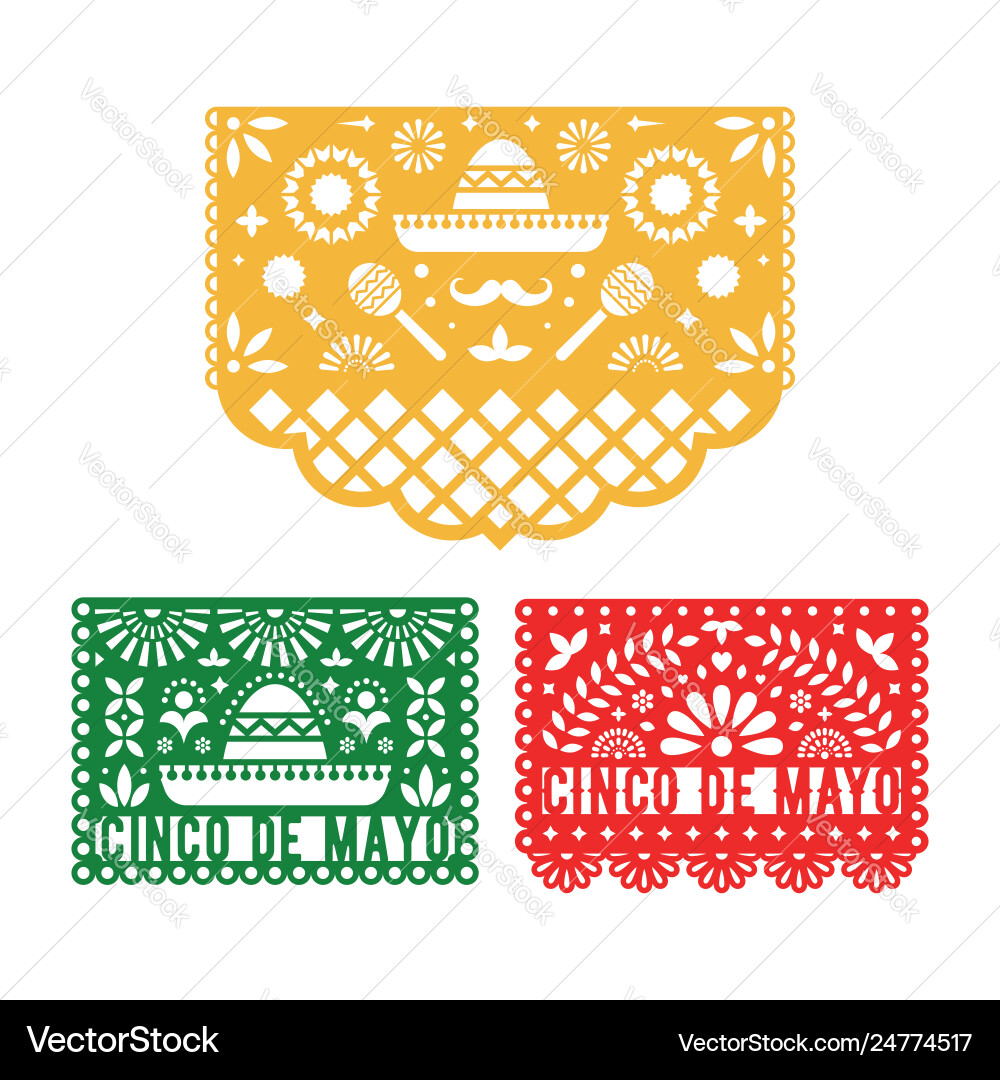 Papel picado set mexican paper decorations Vector Image