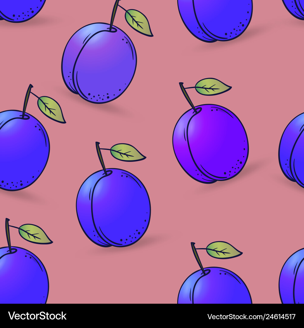 Seamless pattern of plum with leaves Royalty Free Vector