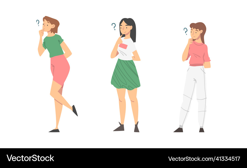 Thoughtful woman character and question mark Vector Image