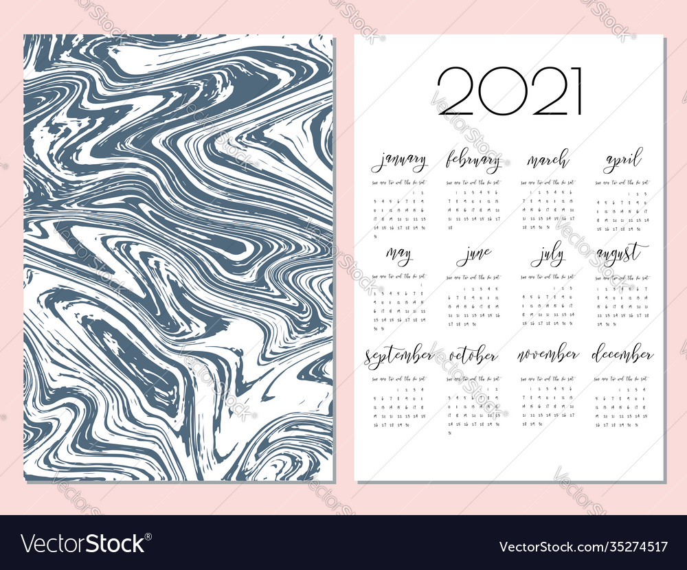 Watercolor calendar template 2021 year Royalty Free Vector