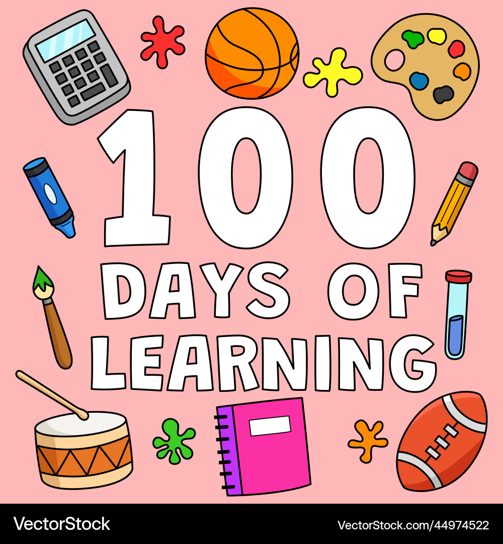 100th day of school learning colored cartoon Vector Image