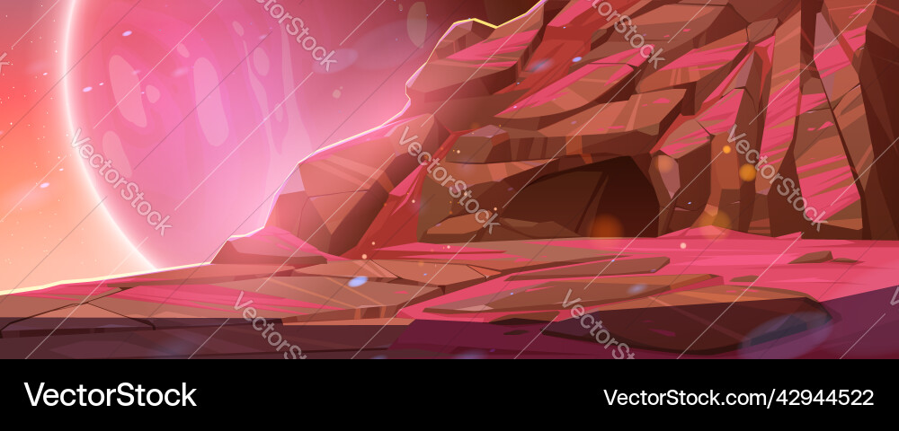 Alien planet landscape background cave in rock Vector Image