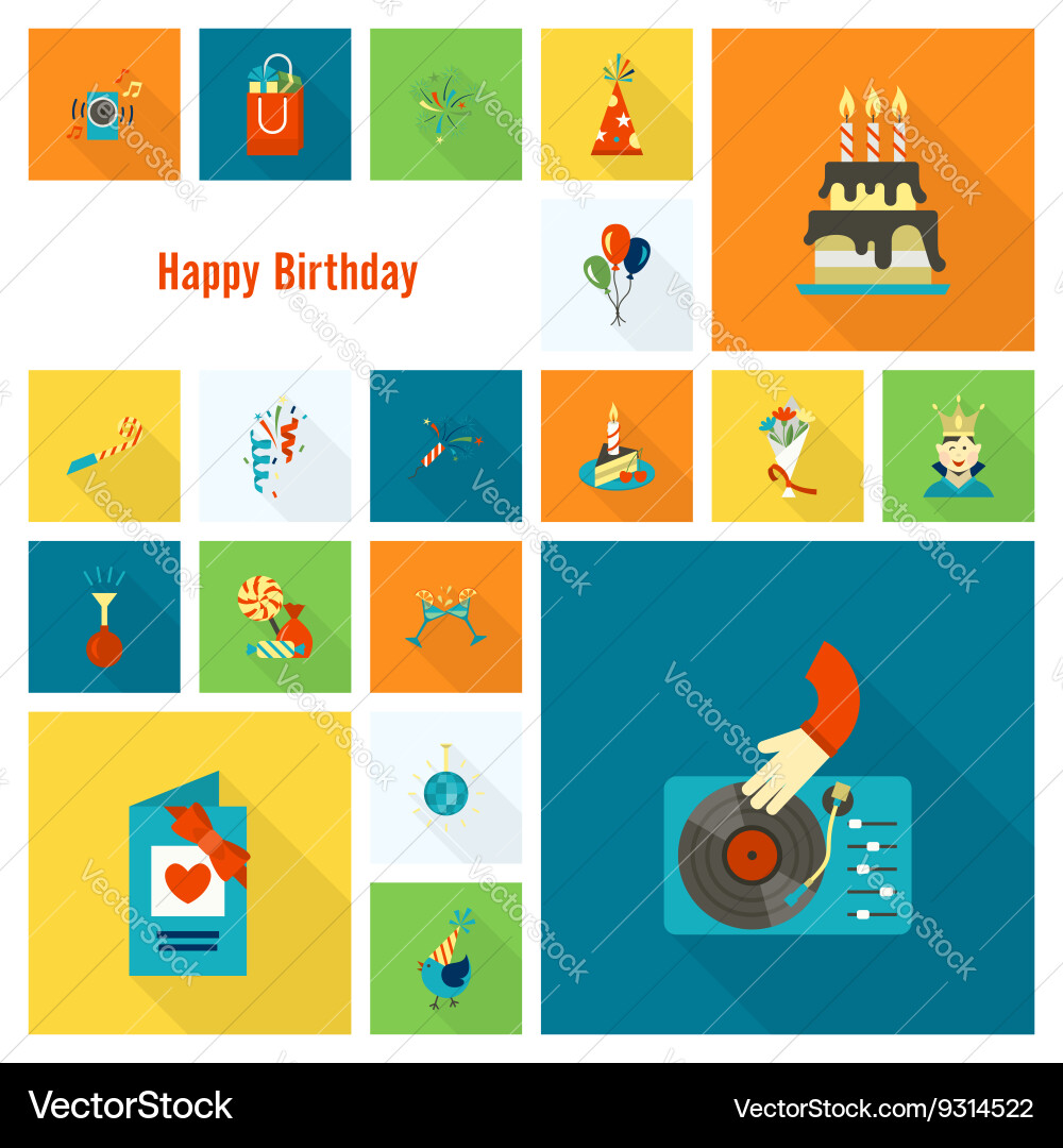 Happy birthday icons set Royalty Free Vector Image