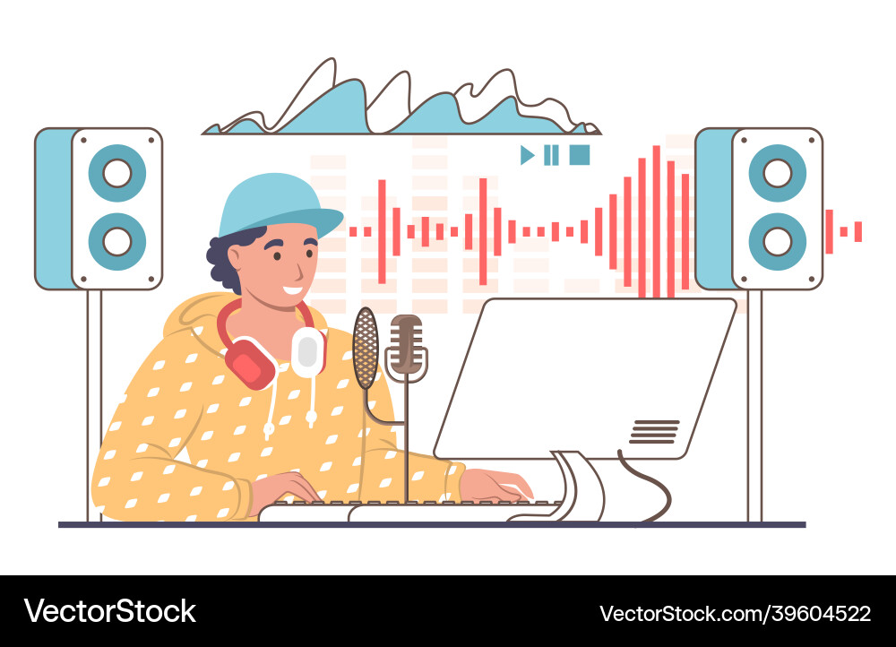 Sound designer engineer creating sound tracks in Vector Image