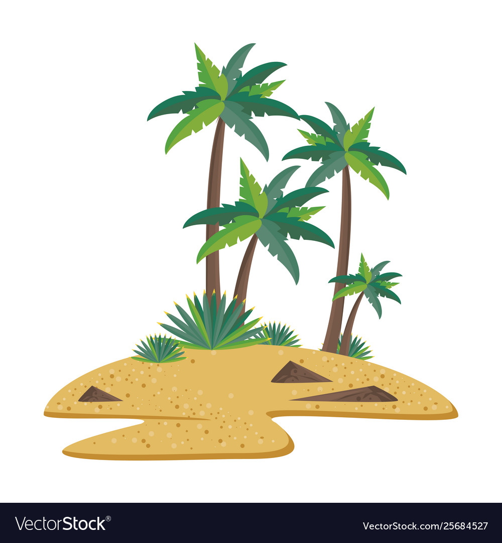 Beach with palms and rocks scenery isolated Vector Image