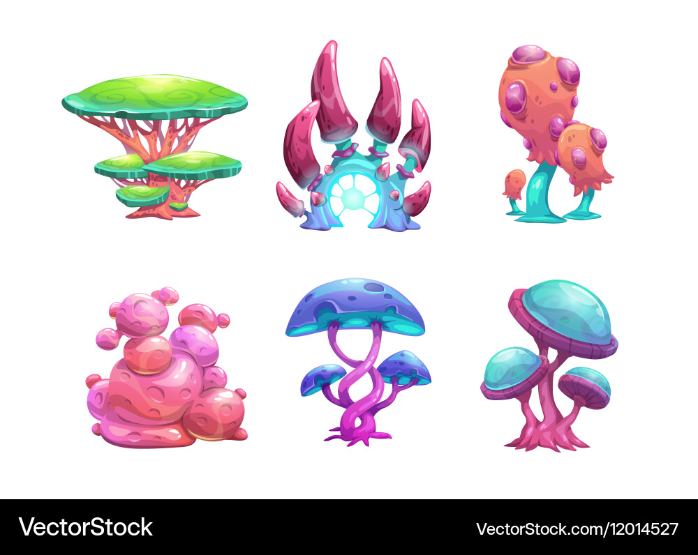 Beautiful fantasy mushrooms set Royalty Free Vector Image