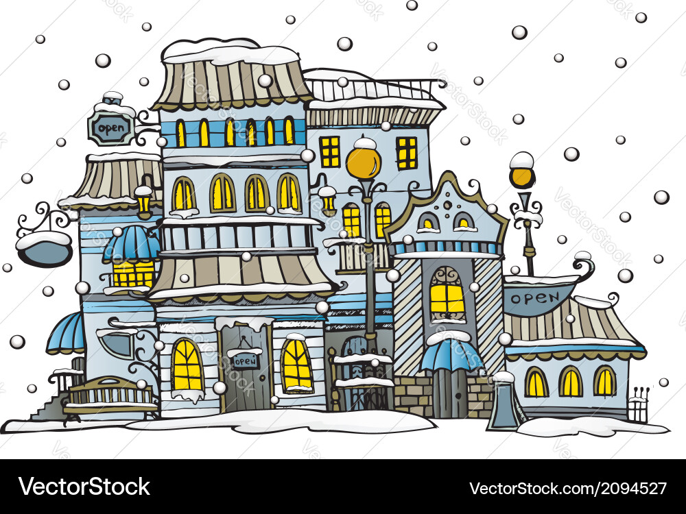 Cartoon city coated by snow Royalty Free Vector Image