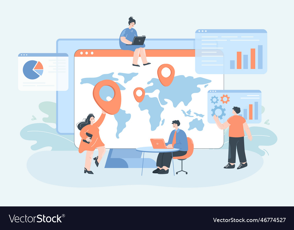 Company people analyzing international map Vector Image