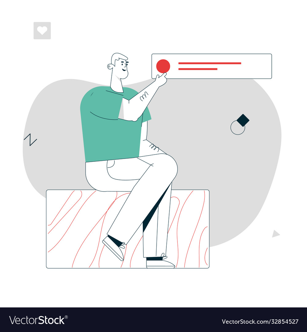 Linear character man points Royalty Free Vector Image