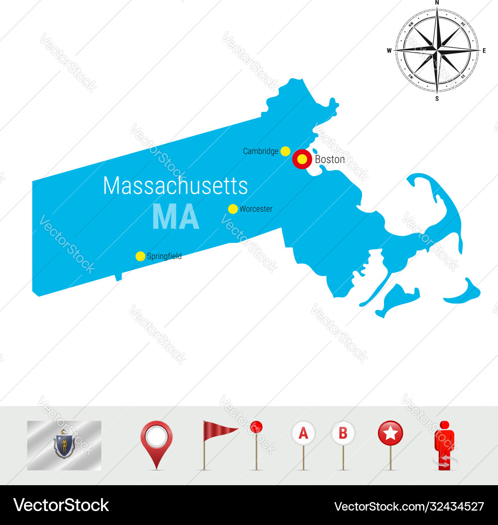 Massachusetts map isolated on white high detailed Vector Image