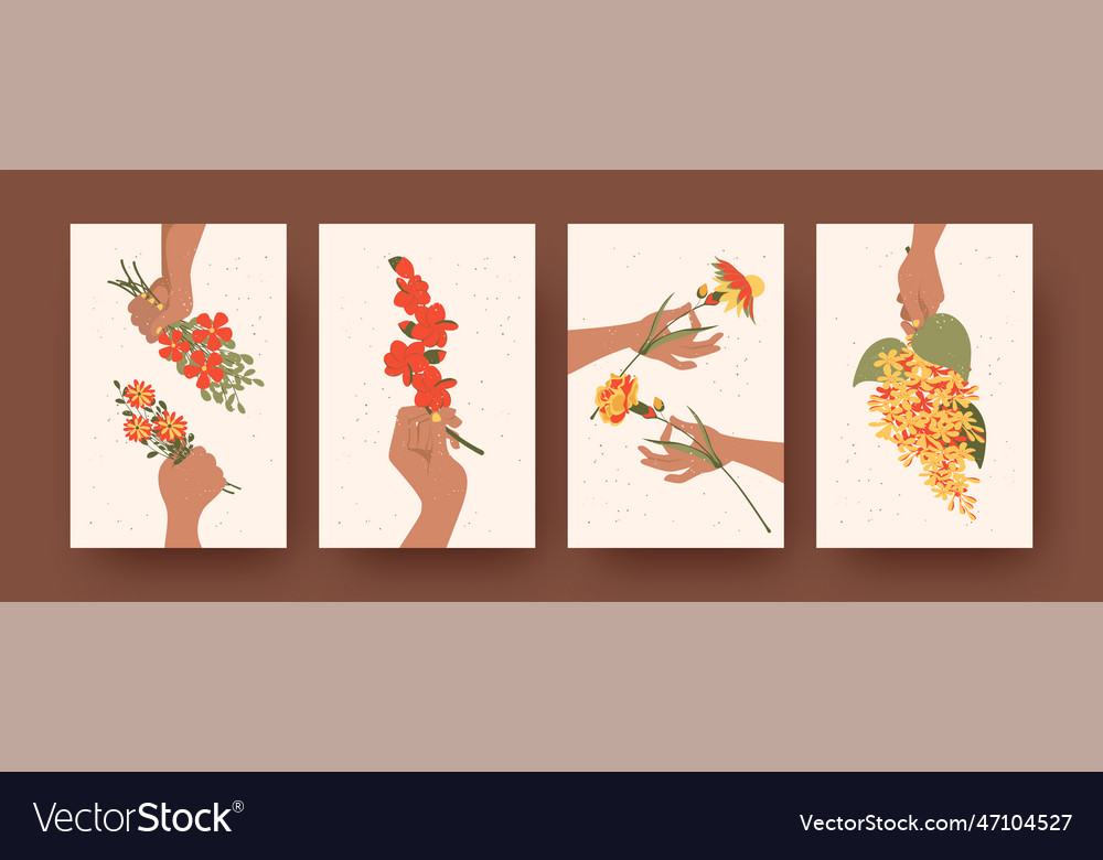 Set Of Contemporary Art Posters With Floristic Vector Image