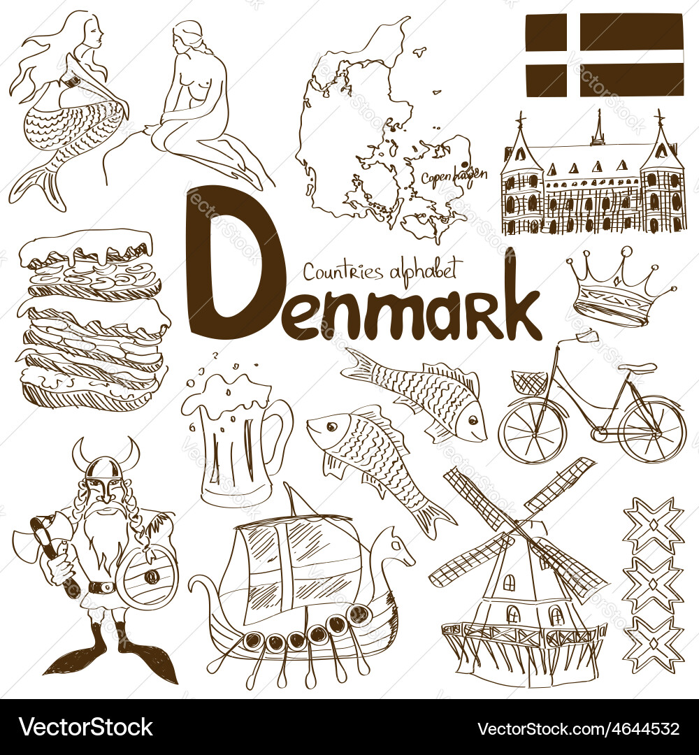 Collection of denmark icons Royalty Free Vector Image